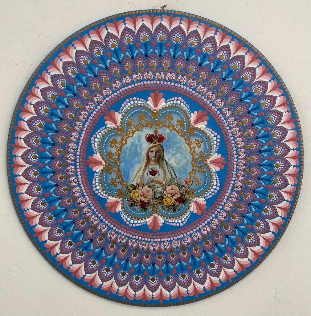 Mandala Imaculado Coração de Maria 65cm diâmetro- pintada a mão em MDF ...